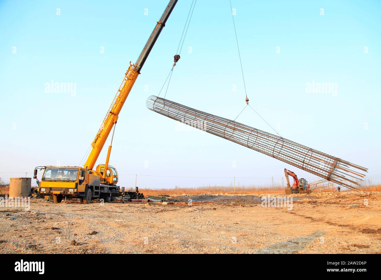 Bridge construction under performing the steel reinforcement of piling ...