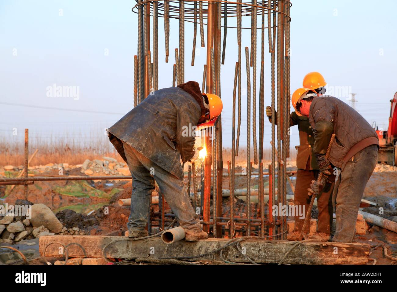Bridge construction under performing the steel reinforcement of piling ...