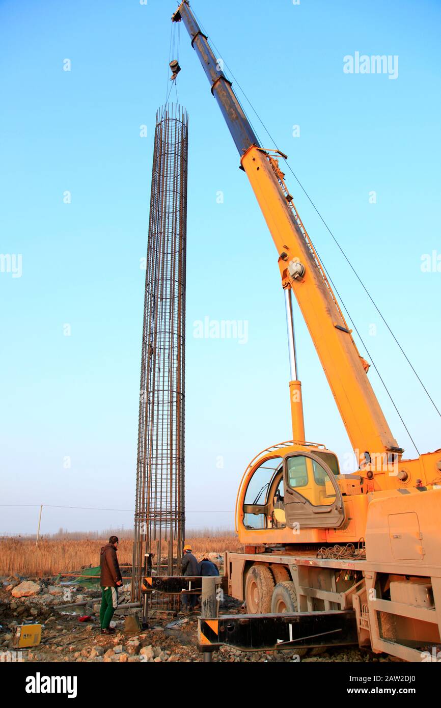 Bridge construction under performing the steel reinforcement of piling ...