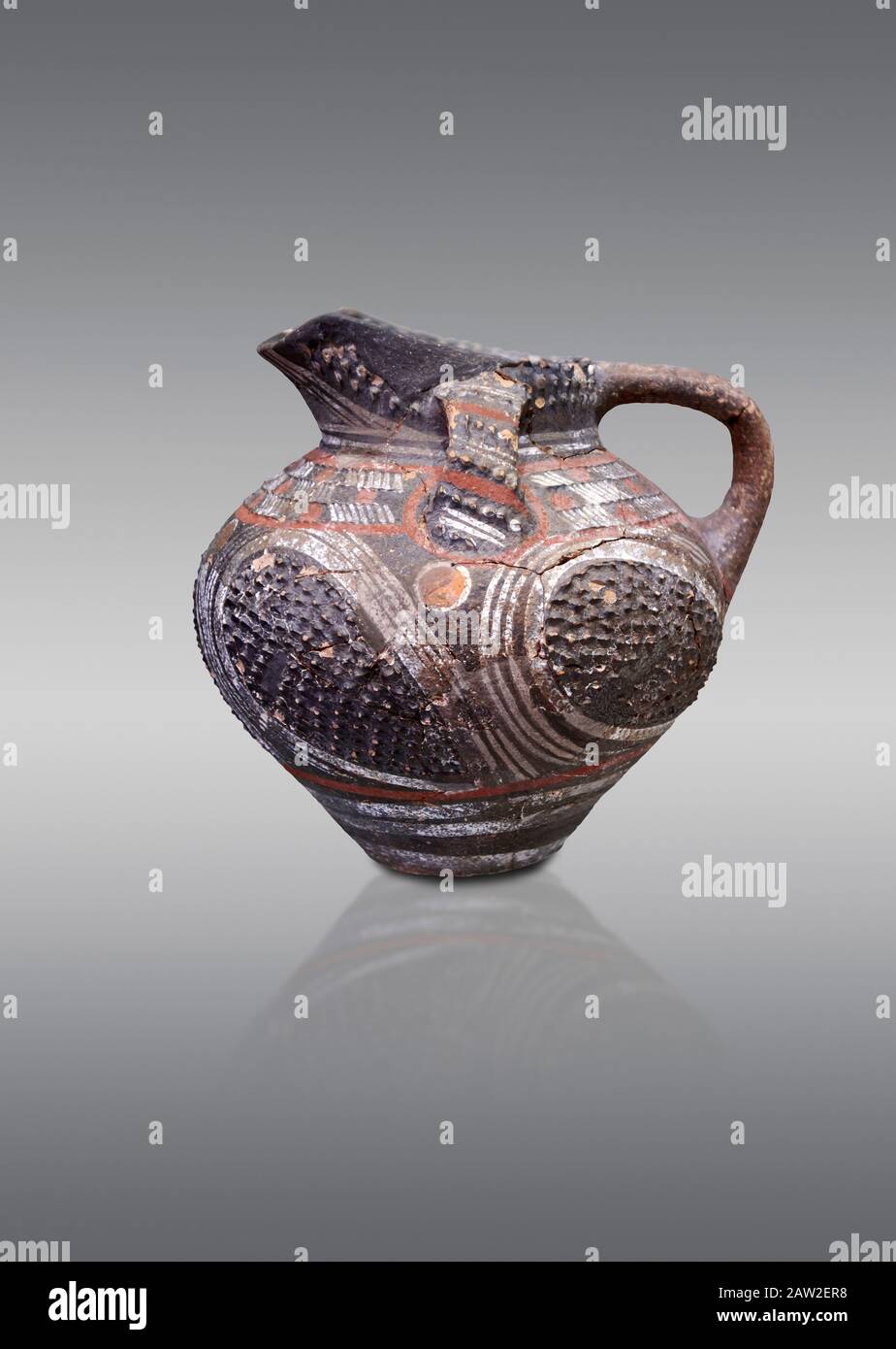 Minoan Kamares Ware with polychrome decorations on a rough prickly ...