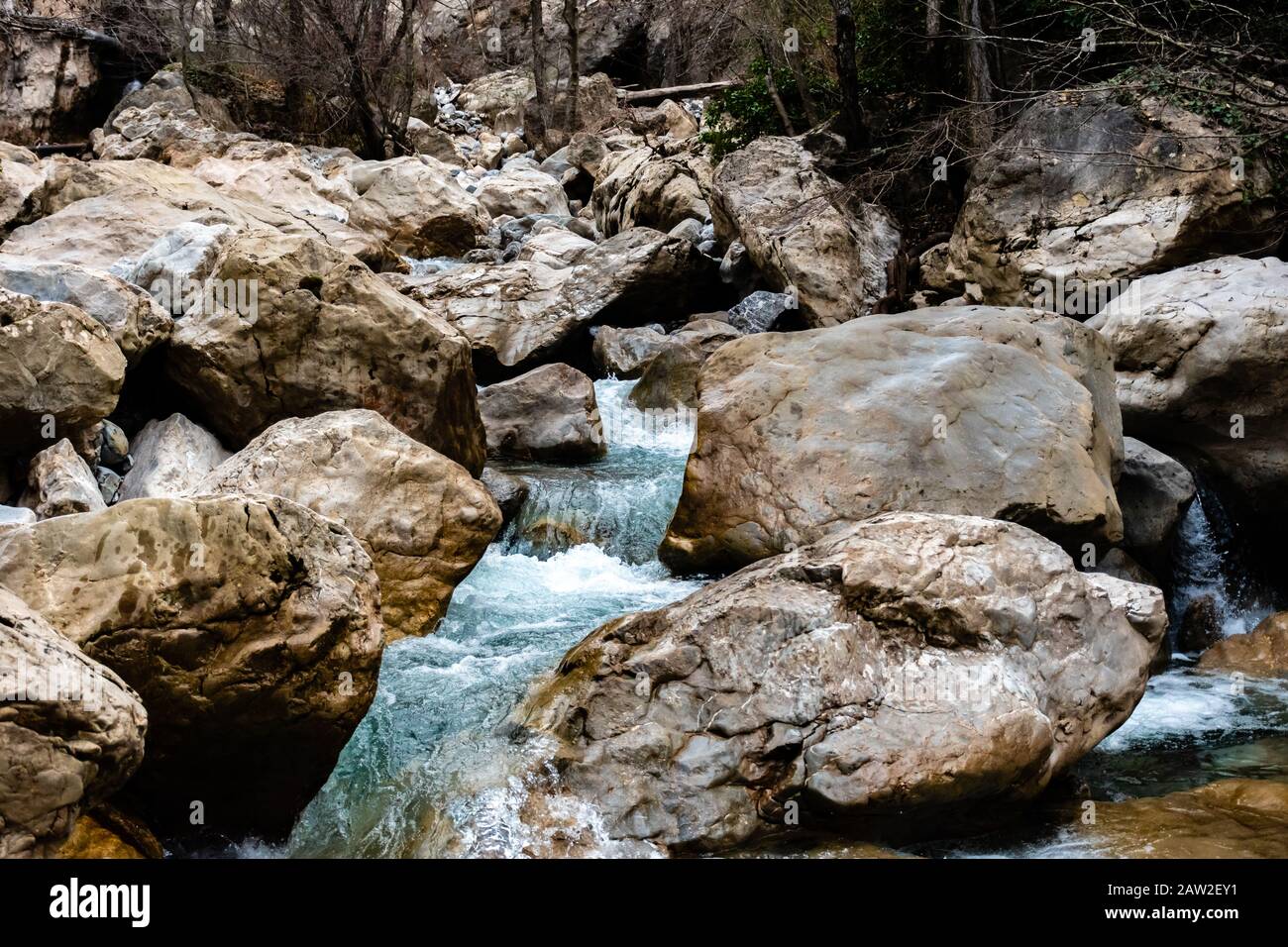 The mountain river Roudoule in the low French Alps: the turquoise ...