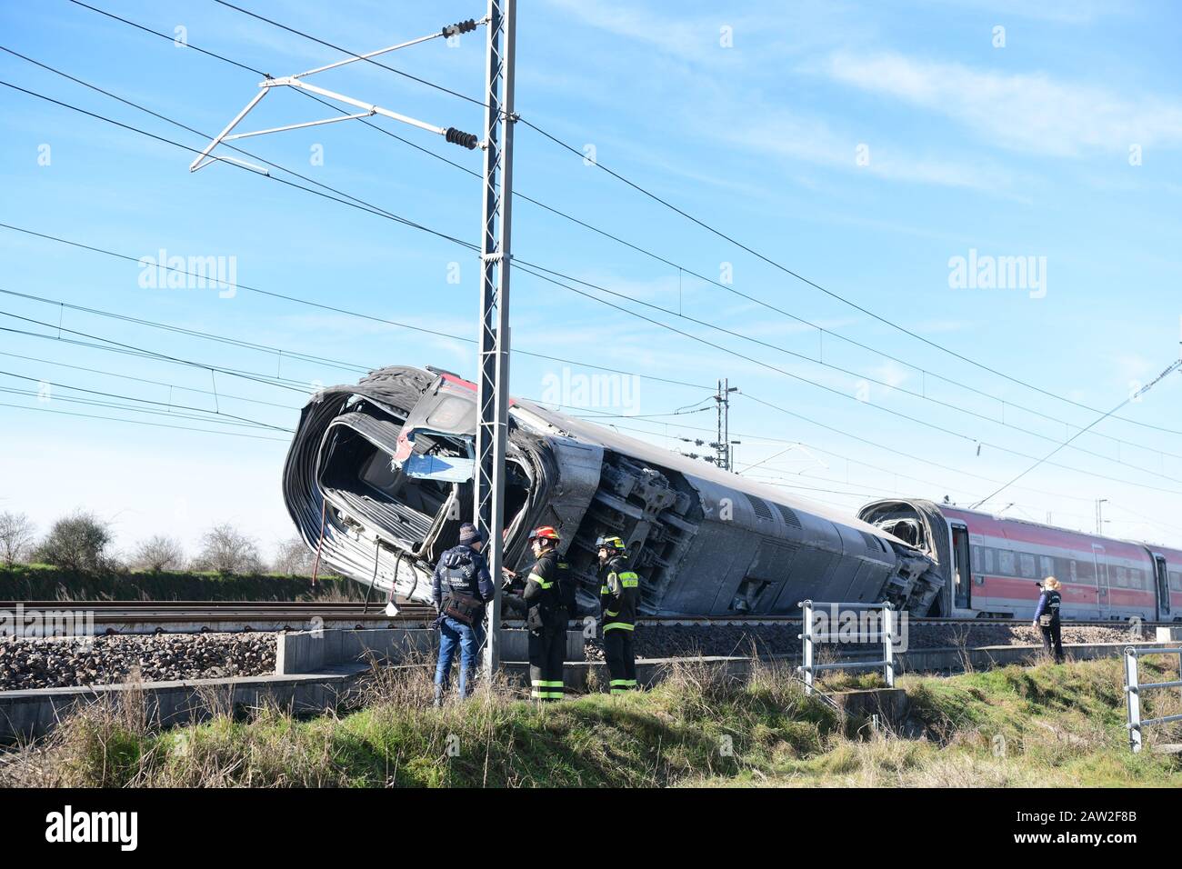 Livraga, Italy - February 6, 2020: The site of the accident of a high ...