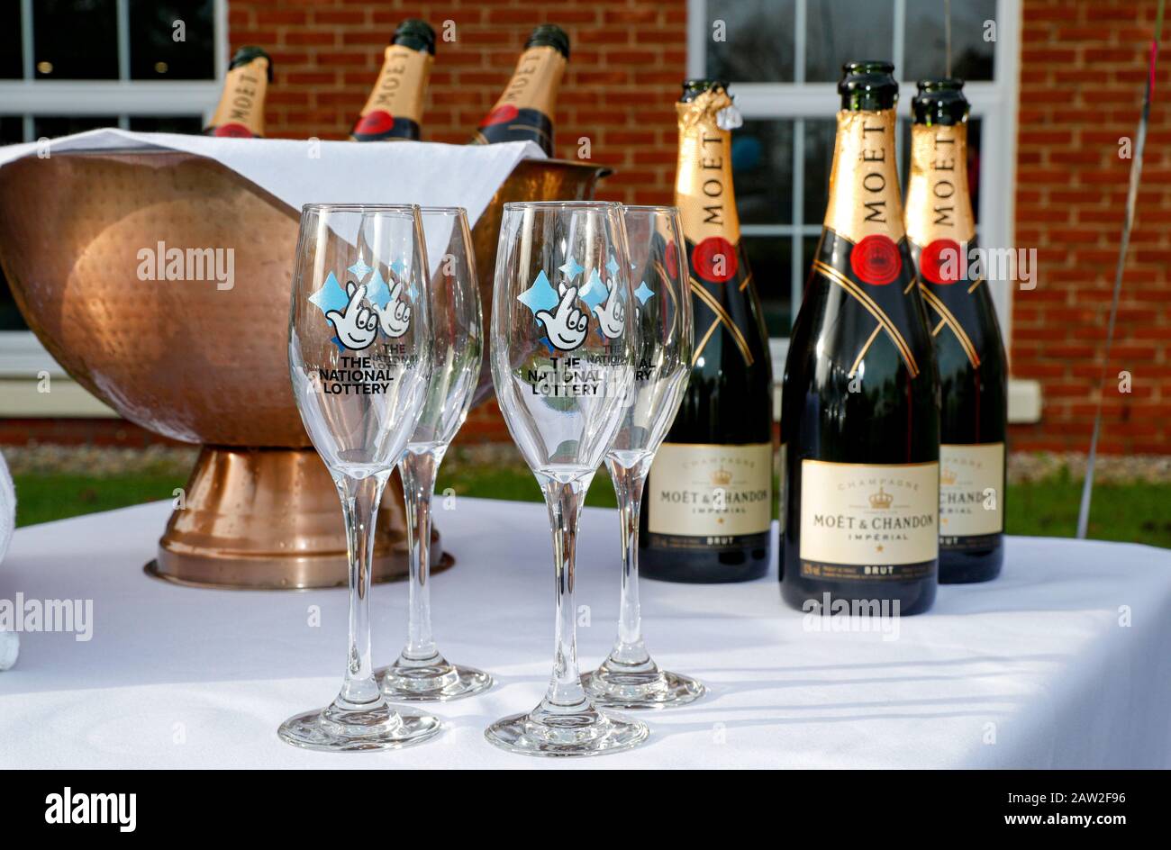 Bottles of Moet & Chandon champagne with The National Lottery branded ...