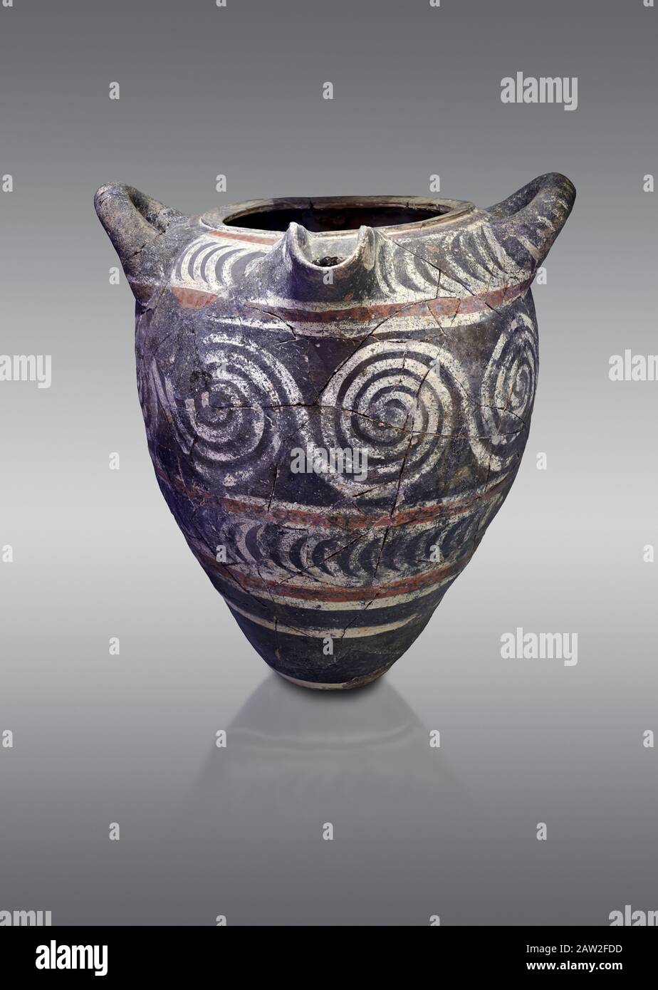 Minoan Kamares Ware pithos storage container with swirl polychrome ...