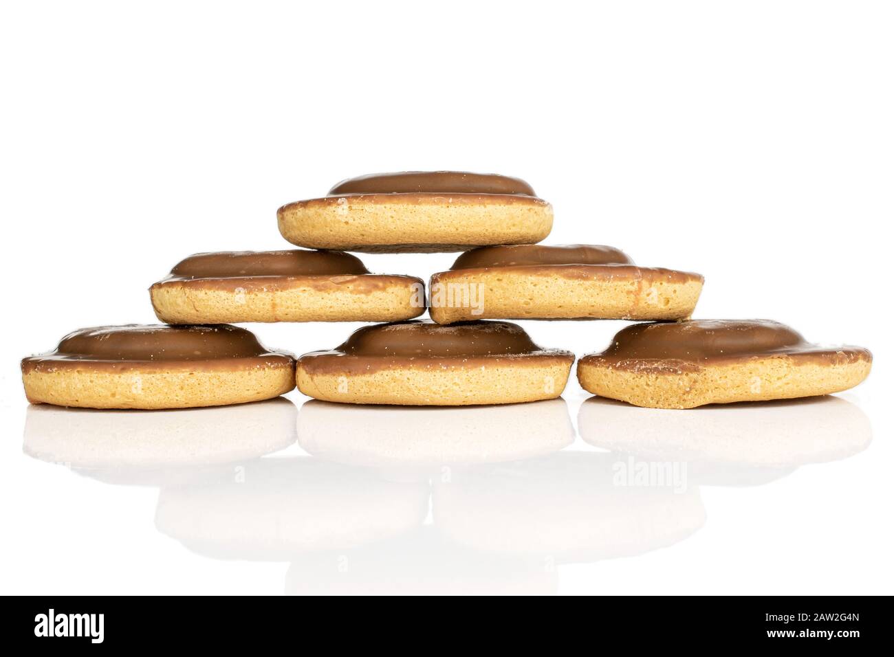 Group of six whole chocolate biscuit isolated on white background Stock ...