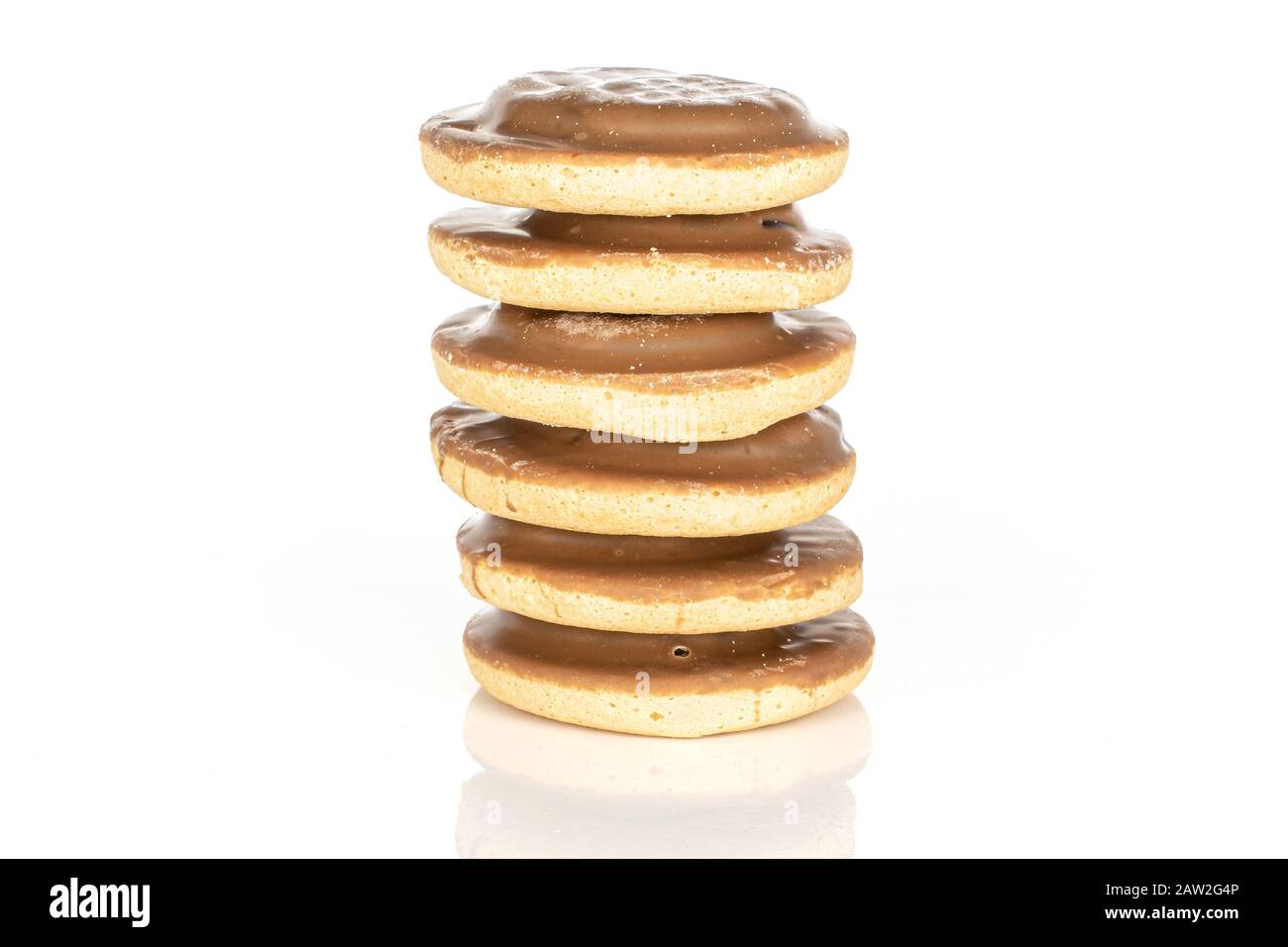 Group of six whole chocolate biscuit tower isolated on white background ...