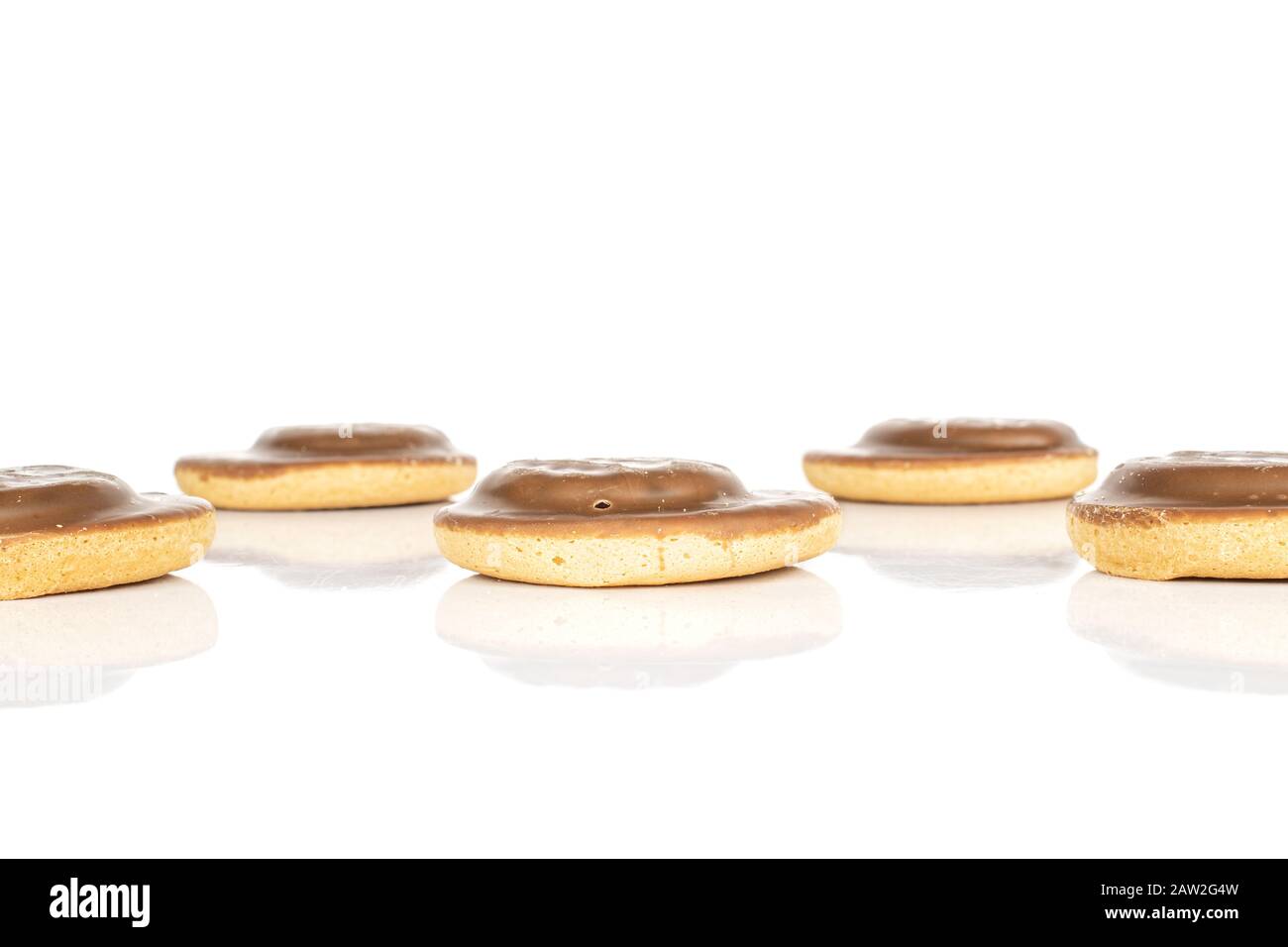 Group of five whole chocolate biscuit isolated on white background ...
