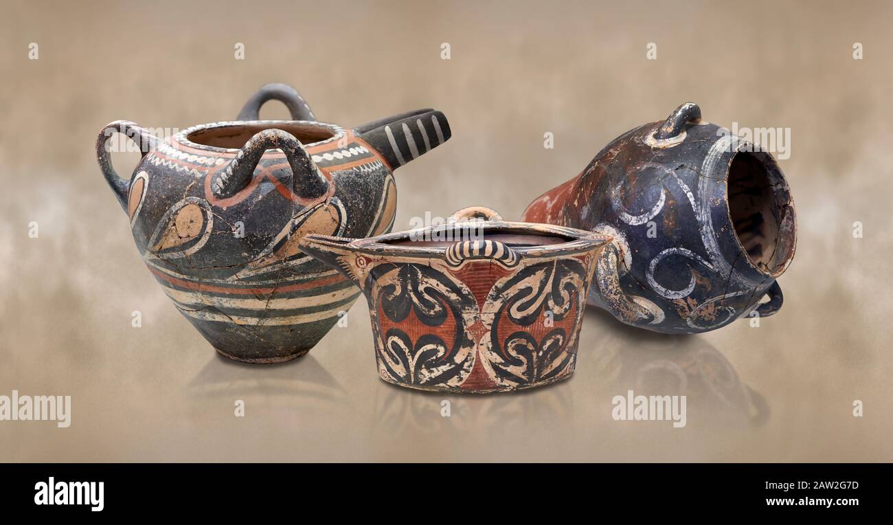Minoan Kamares Ware vessels with polychrome decorations, Phaistos ...