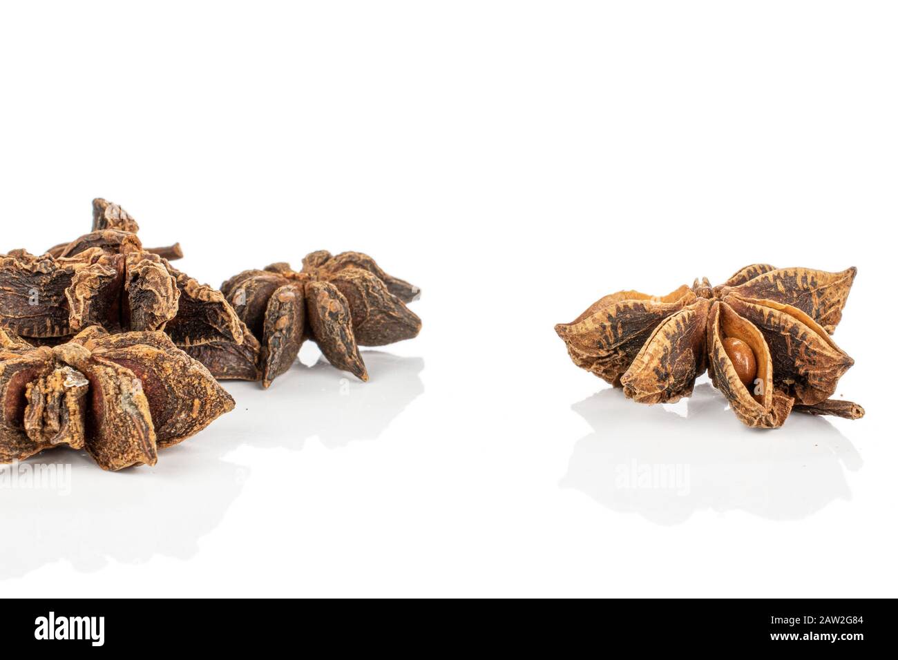 Lot of whole aromatic brown badian isolated on white background Stock ...