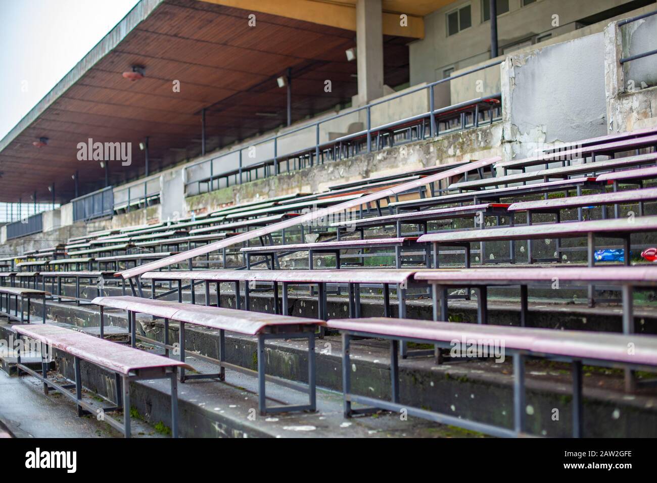 old stadium for a large number of spectators. Abandoned grandstands and ...