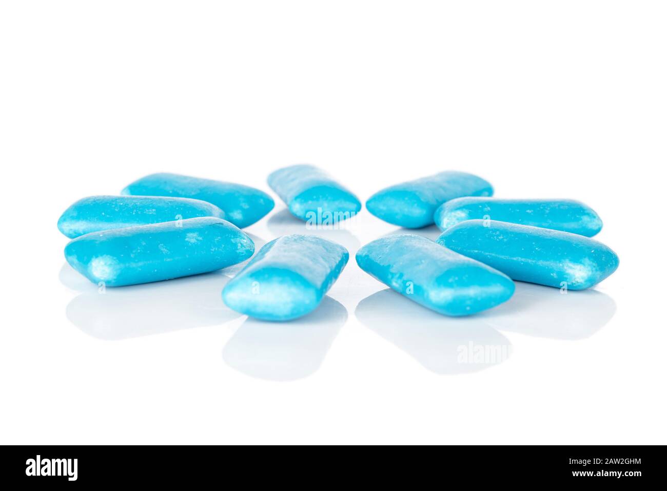 Group of nine whole blue chewing gum isolated on white background Stock ...