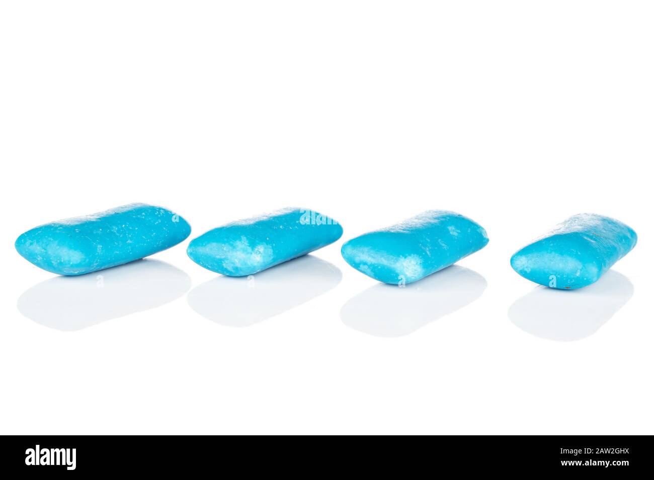 Group of four whole blue chewing gum isolated on white background Stock ...