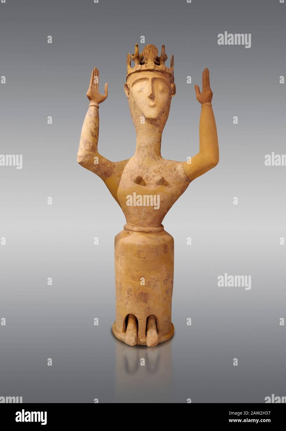 Minoan Postpalatial terracotta goddess statue with raised arms and ...