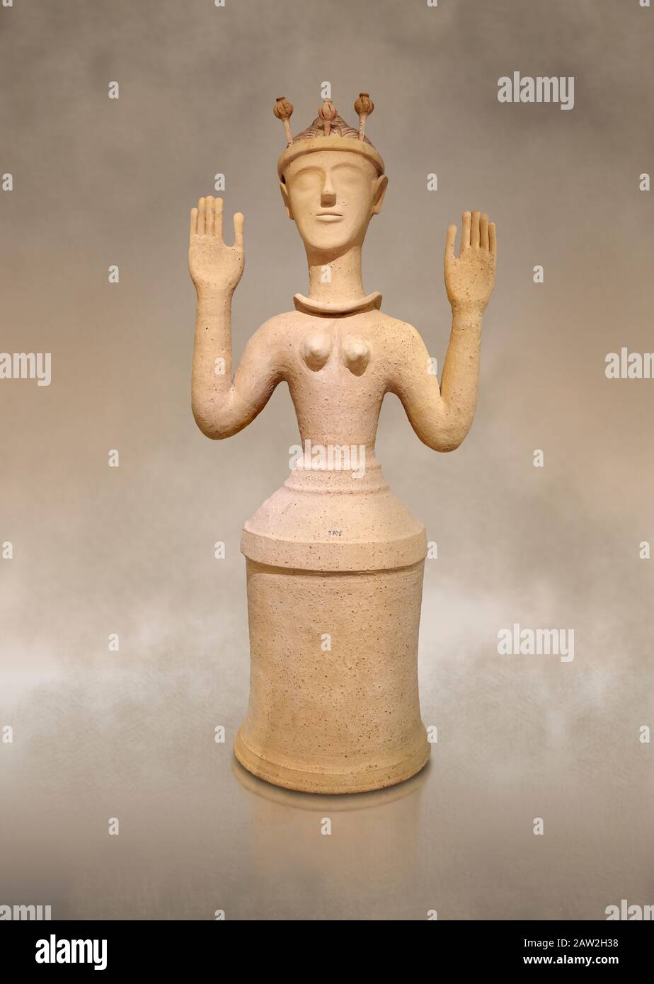 Minoan Postpalatial terracotta "Poppy goddess: statue with raised arms ...