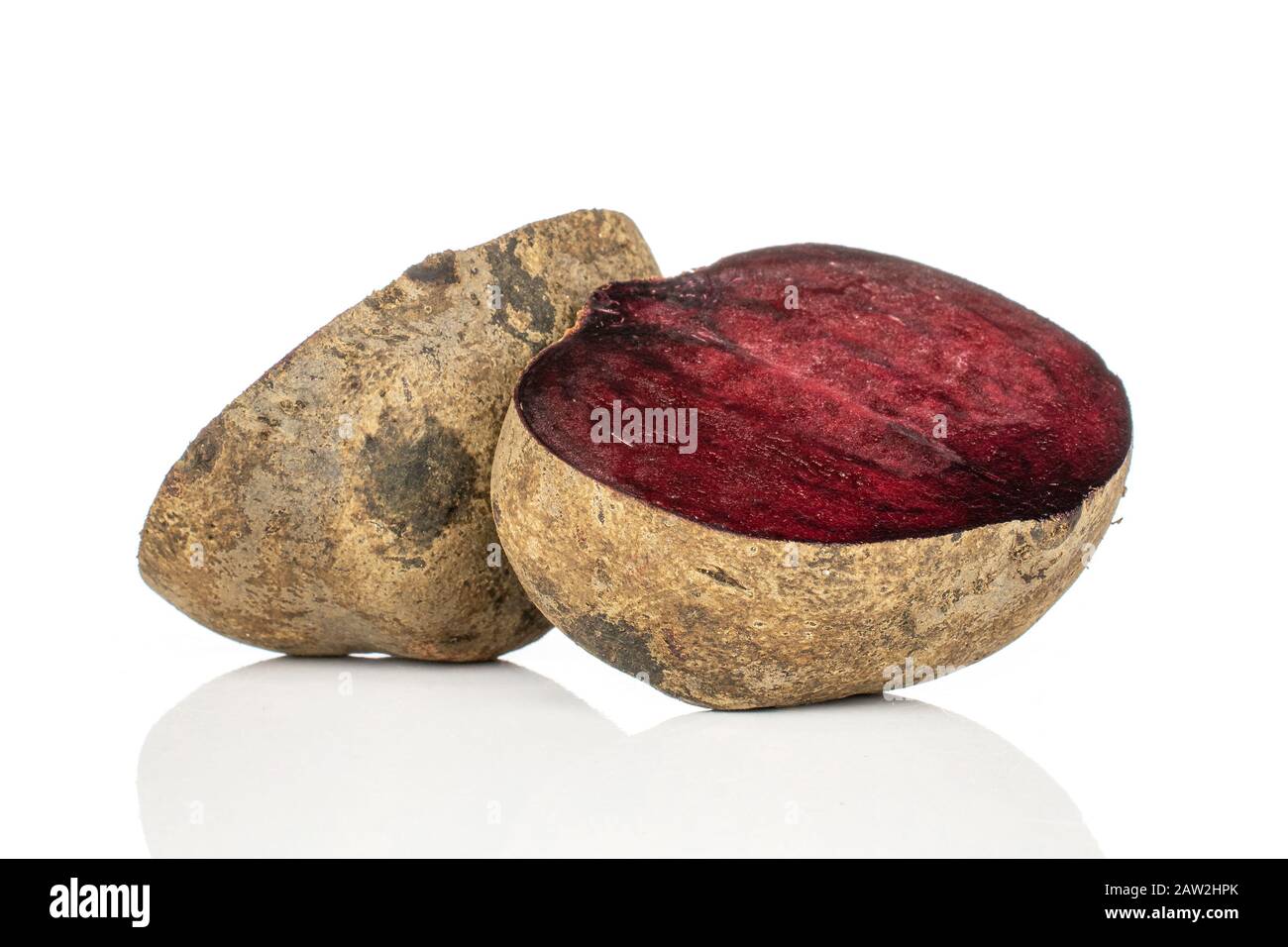 Group of two halves of raw sweet beetroot isolated on white background ...