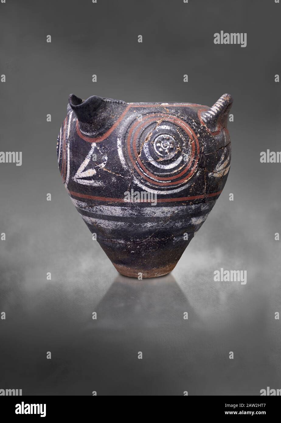 Minoan Kamares Ware with polychrome decorations on a rough prickly ...