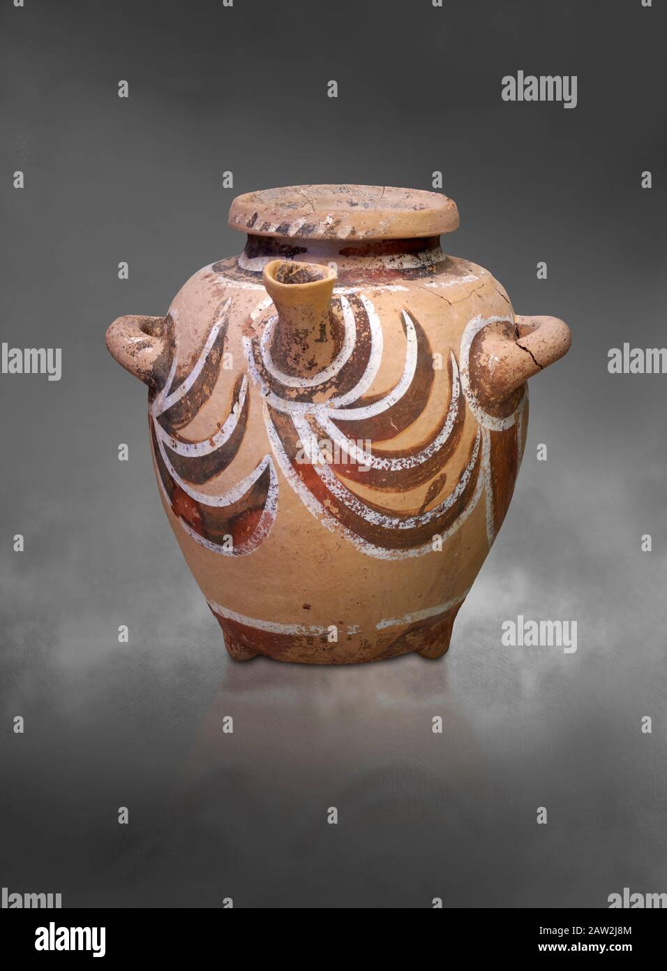 Luxury Minoan Kamares Ware pot with spout and lid with polychrome ...