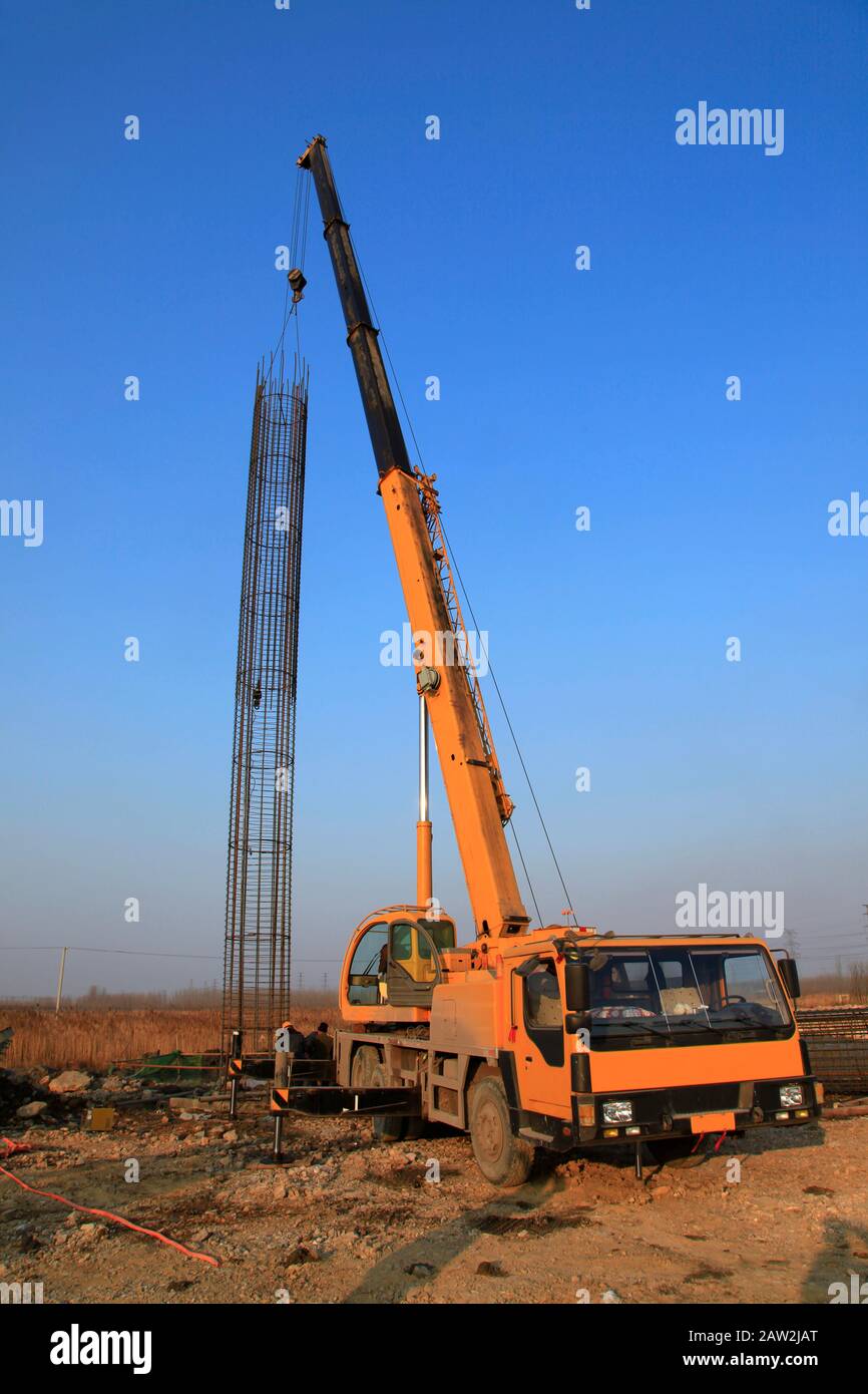 Bridge construction under performing the steel reinforcement of piling ...