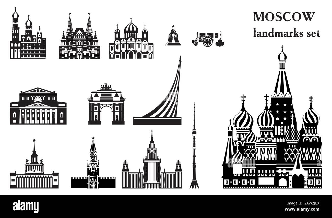 Vector set of landmarks of Moscow. City skyline vector Illustration in ...