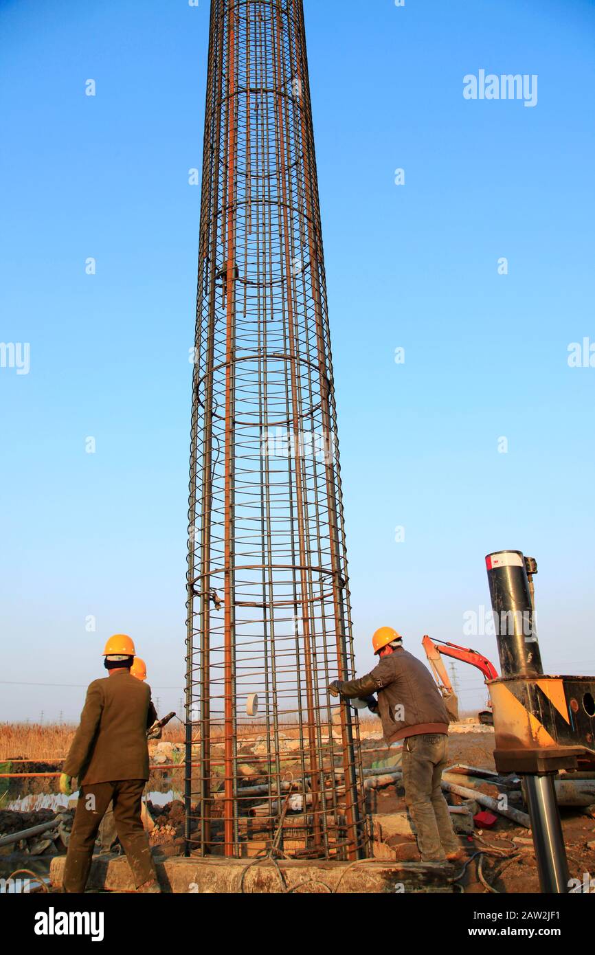 Bridge construction under performing the steel reinforcement of piling ...
