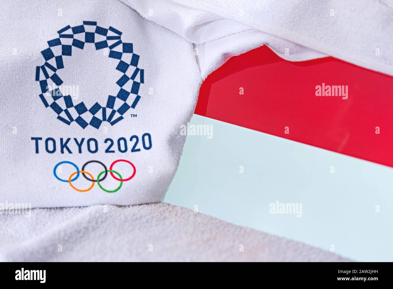 TOKYO, JAPAN, FEBRUARY. 4, 2020: Monaco National flag, official logo of ...
