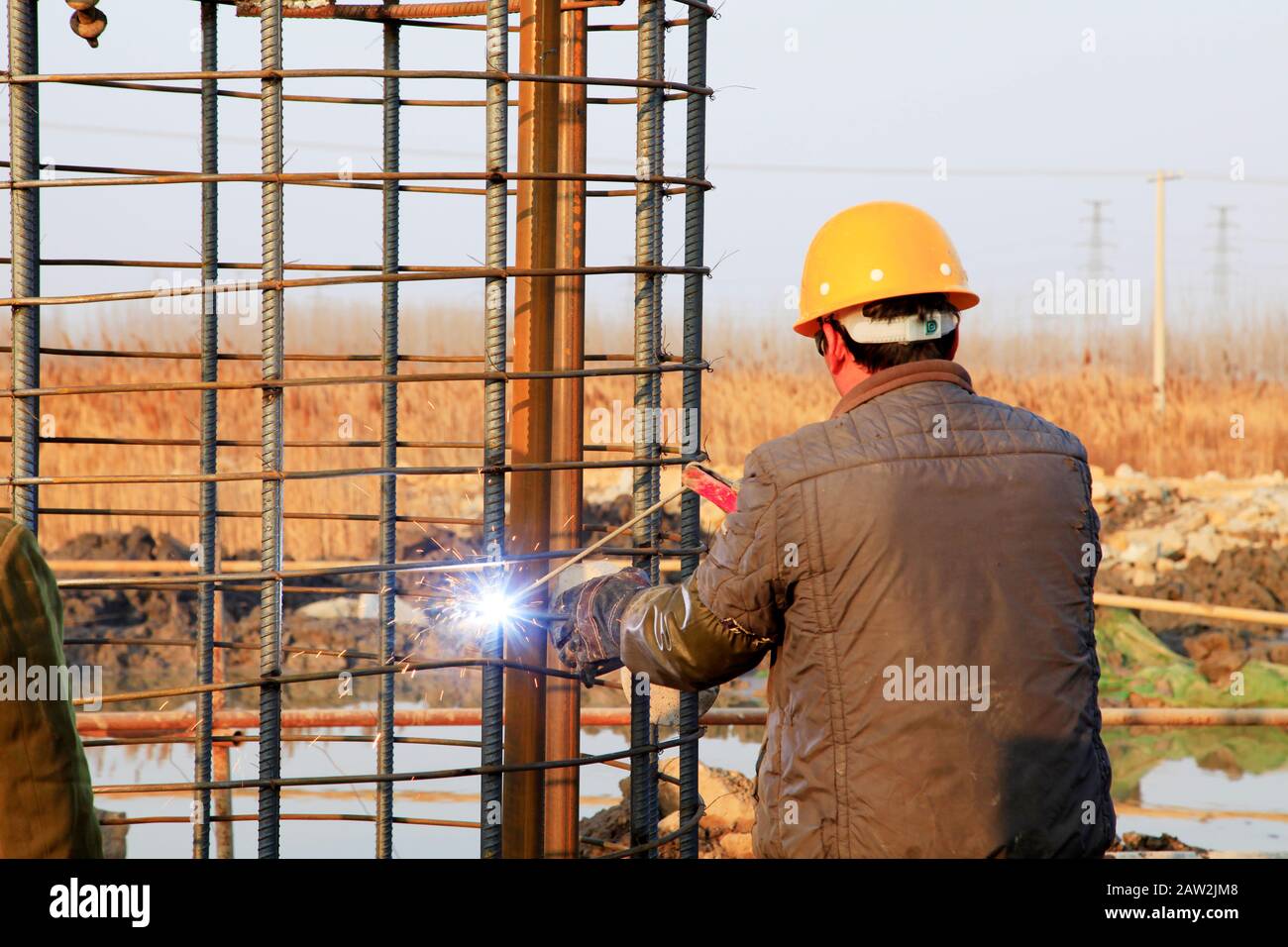 Bridge construction under performing the steel reinforcement of piling ...
