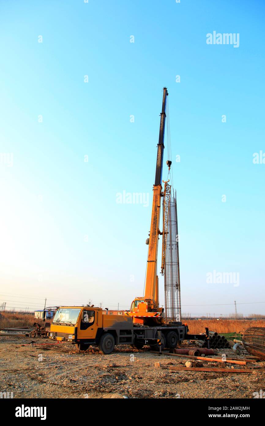 Bridge construction under performing the steel reinforcement of piling ...