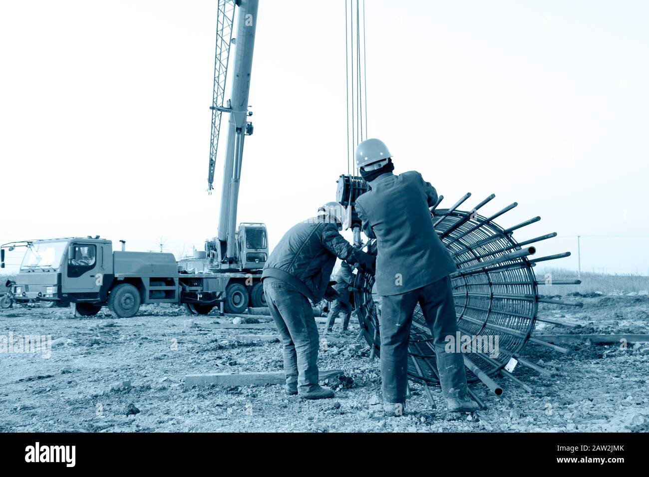 Bridge construction under performing the steel reinforcement of piling ...