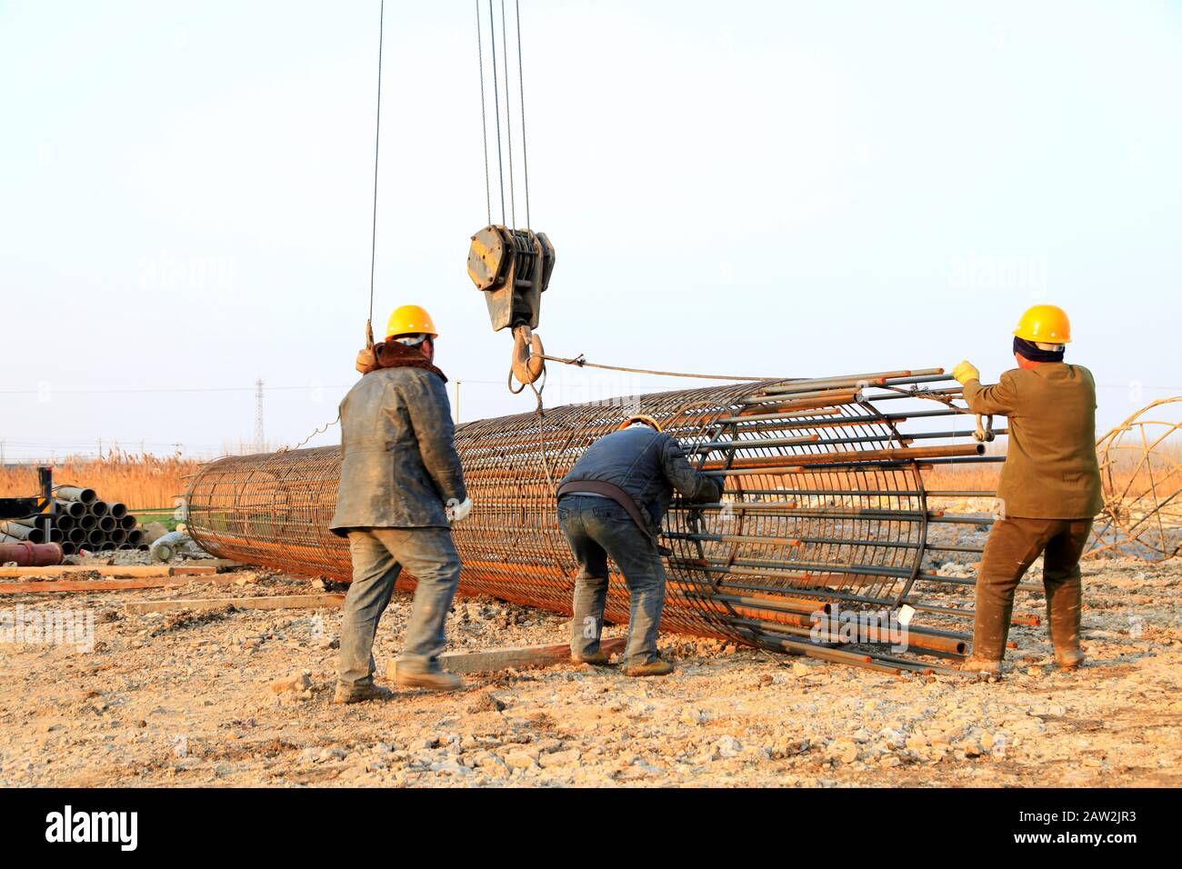 Bridge construction under performing the steel reinforcement of piling ...