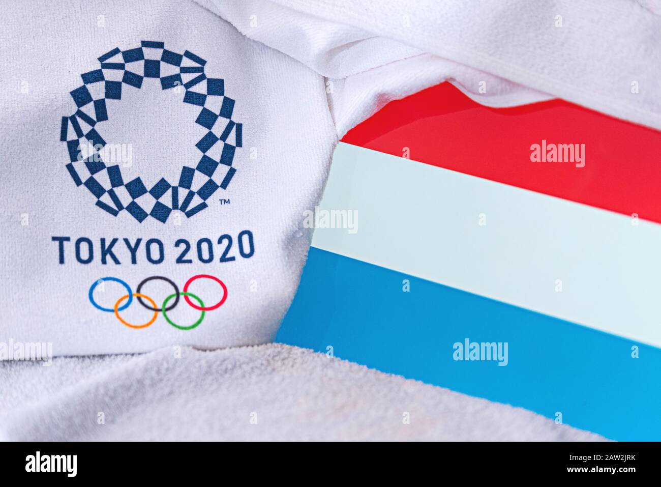 TOKYO, JAPAN, FEBRUARY. 4, 2020: Luxembourg National flag, official ...