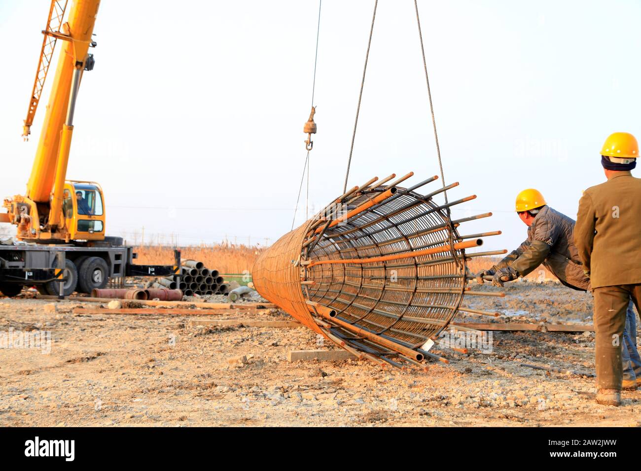 Bridge construction under performing the steel reinforcement of piling ...