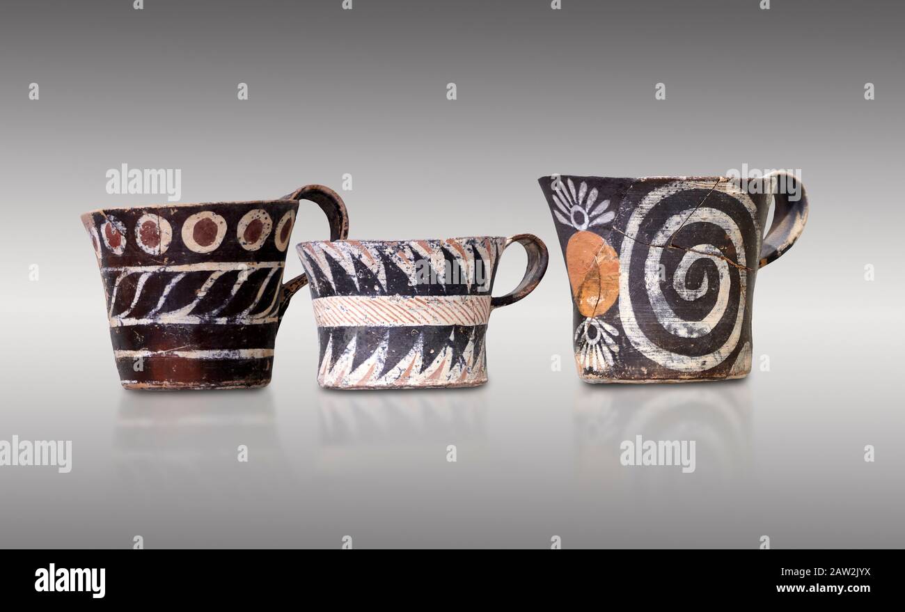Minoan Kamares "eggshell" ware cups with with polychrome decorations ...