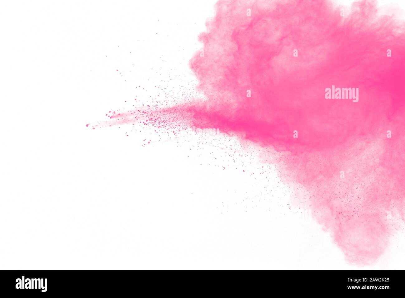 Abstract pink dust particles explosion on white background.Freeze ...
