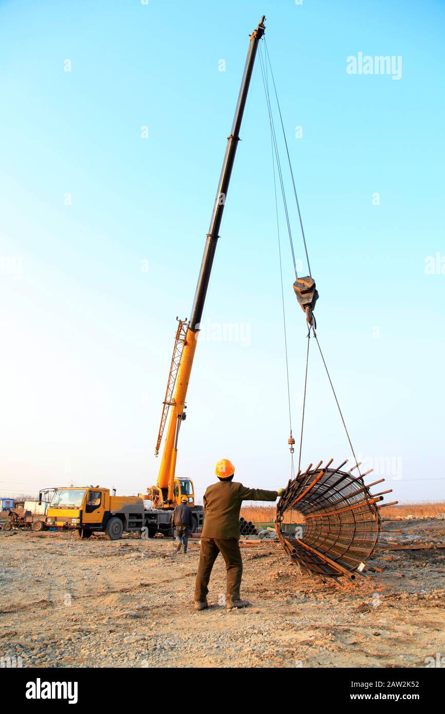 Bridge construction under performing the steel reinforcement of piling ...