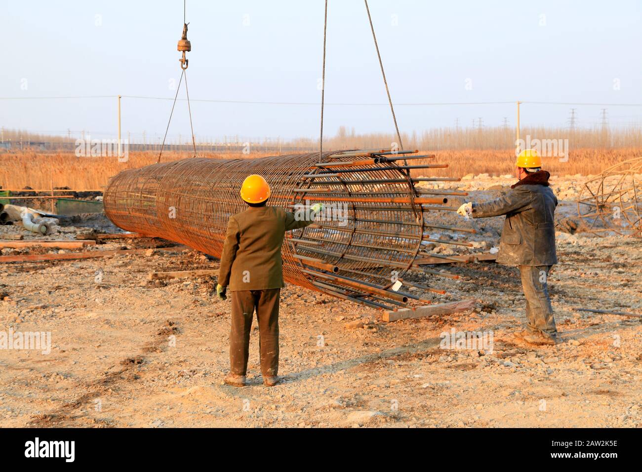 Bridge construction under performing the steel reinforcement of piling ...
