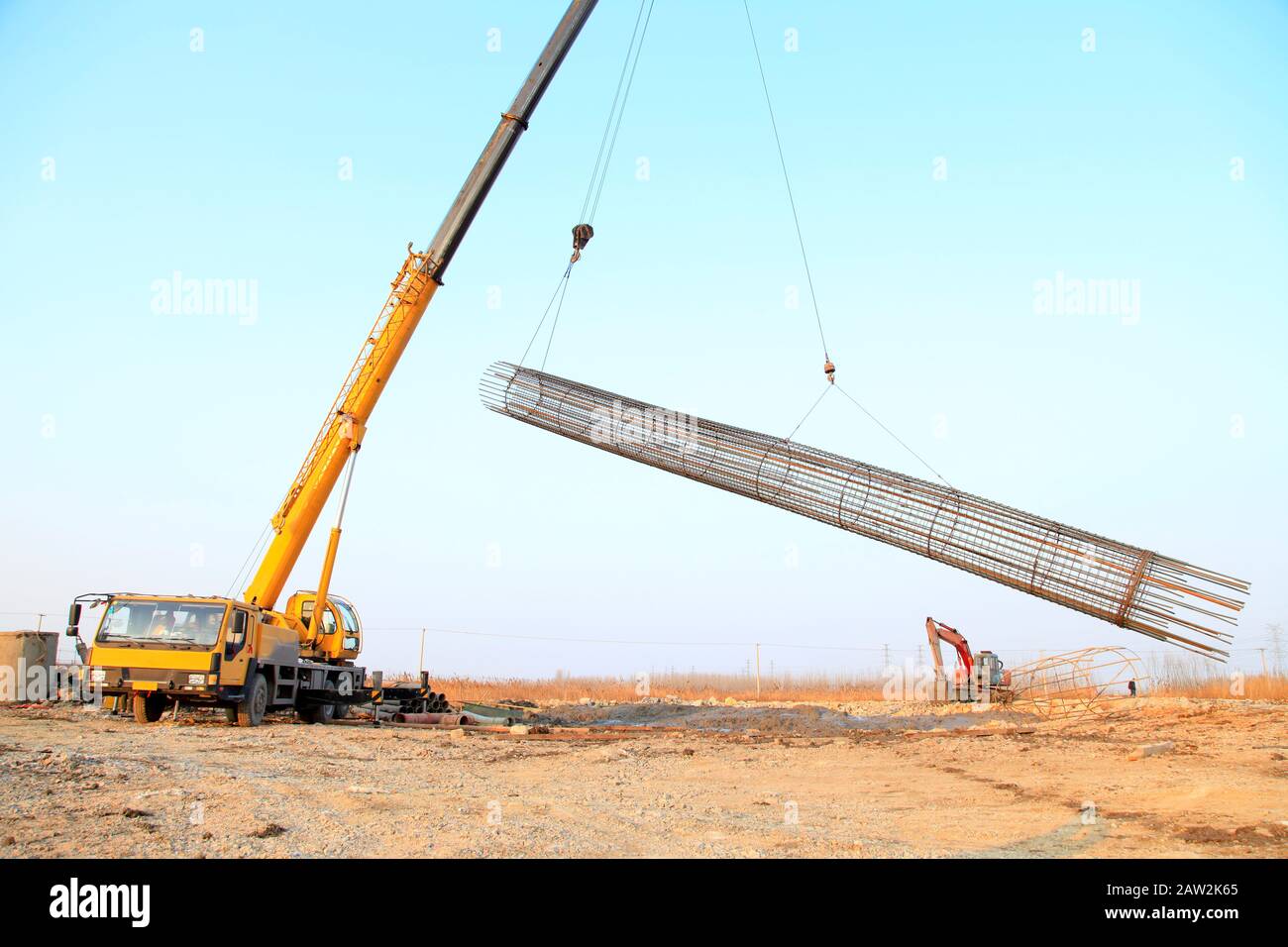 Bridge construction under performing the steel reinforcement of piling ...