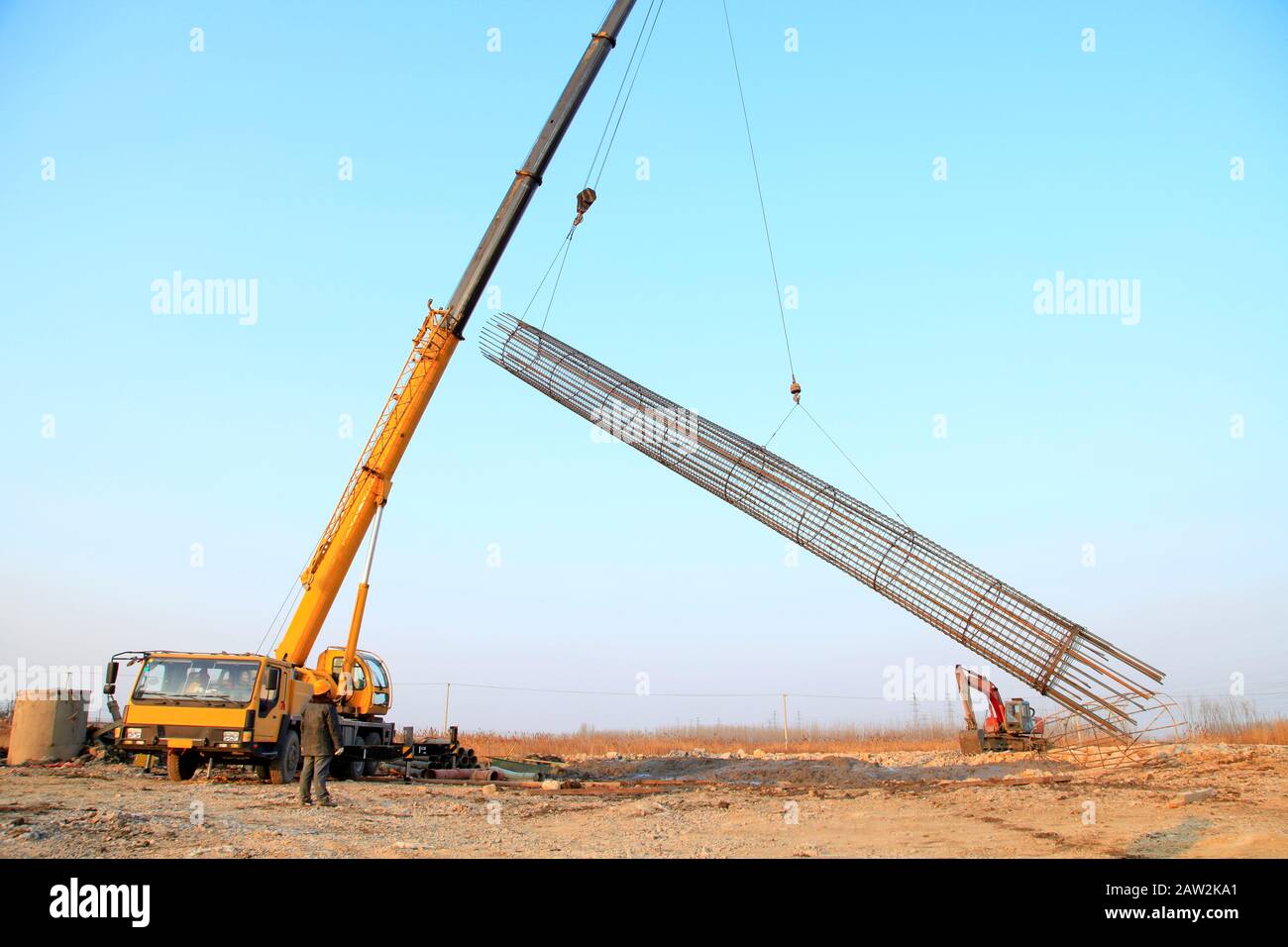 Bridge construction under performing the steel reinforcement of piling ...