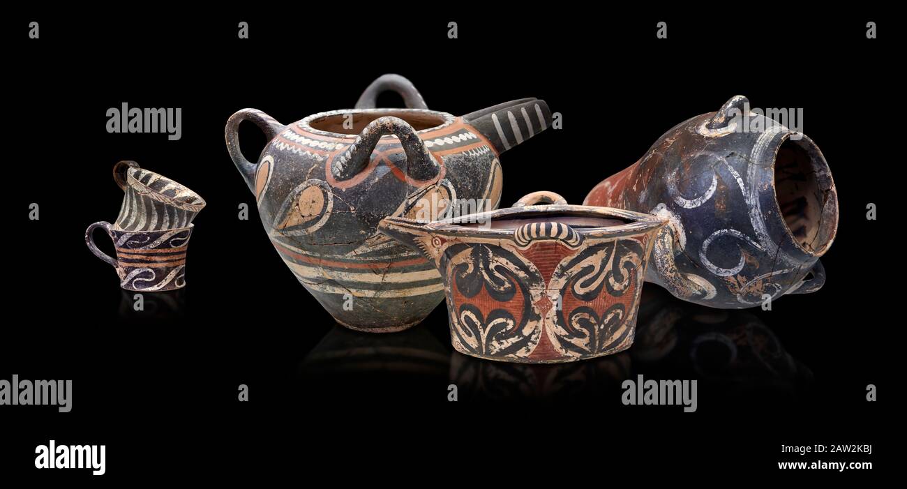 Minoan Kamares Ware vessels with polychrome decorations, Phaistos ...