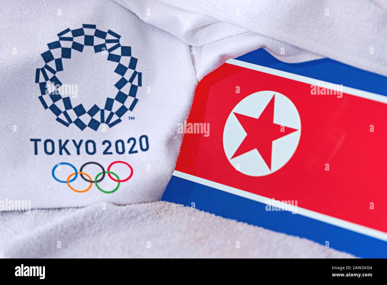 TOKYO, JAPAN, FEBRUARY. 4, 2020: North Korea National flag, official ...
