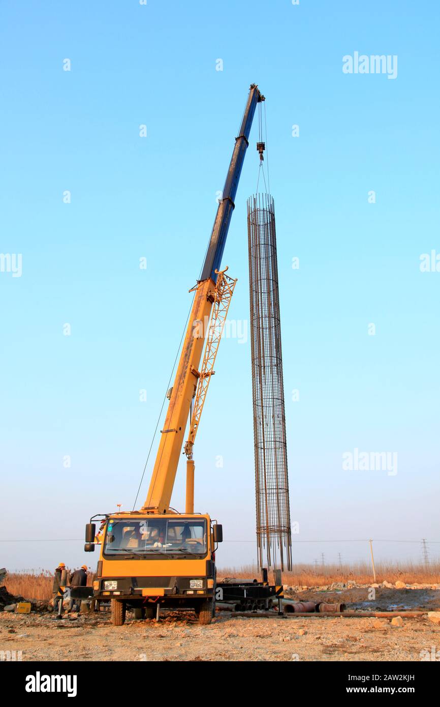 Bridge construction under performing the steel reinforcement of piling ...