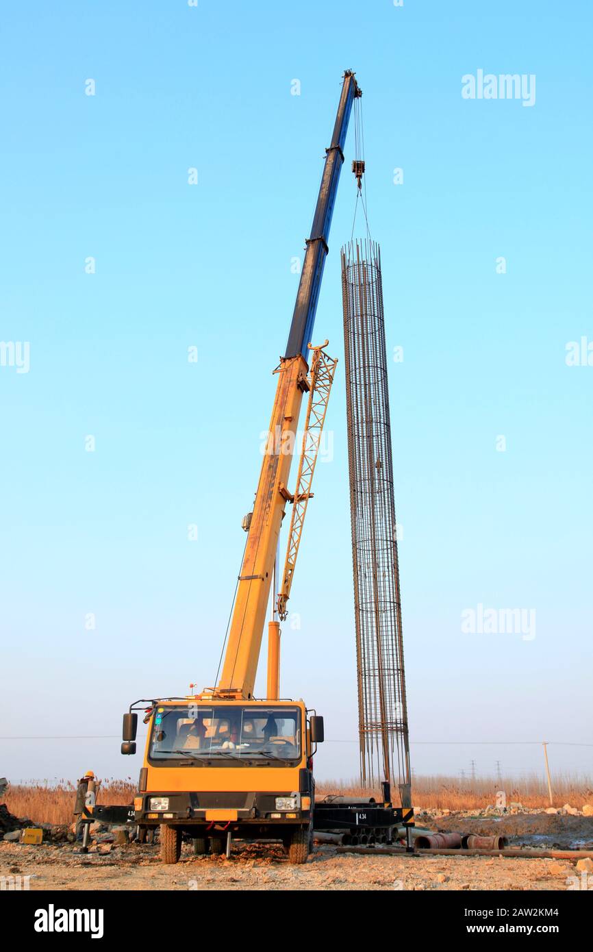 Bridge construction under performing the steel reinforcement of piling ...