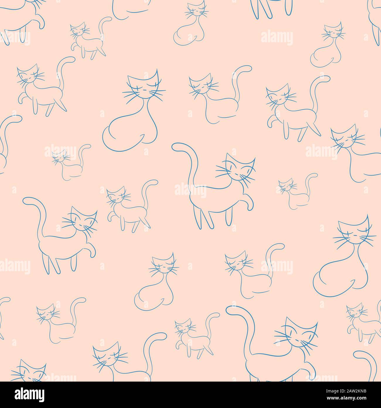 group of stylized cats linear drawings seamless vector pattern Stock ...