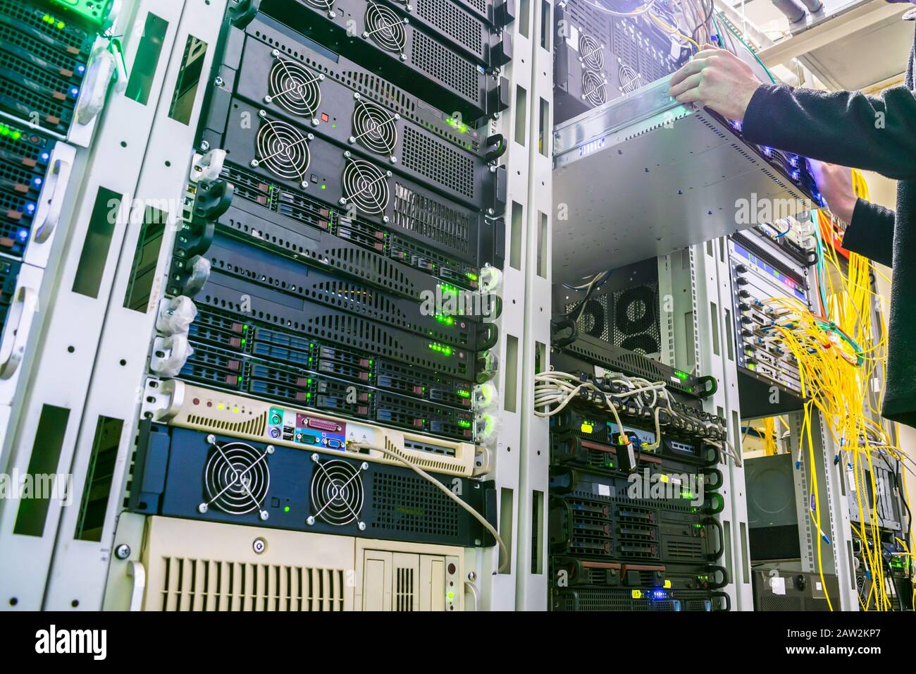 Emergency equipment replacement in the server rack. Work with computer ...