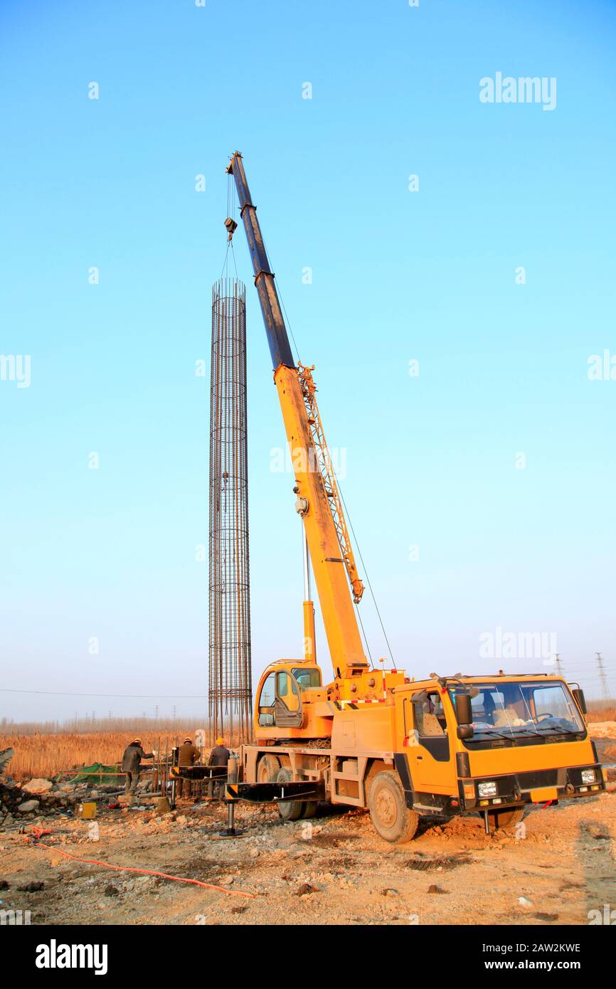 Bridge construction under performing the steel reinforcement of piling ...
