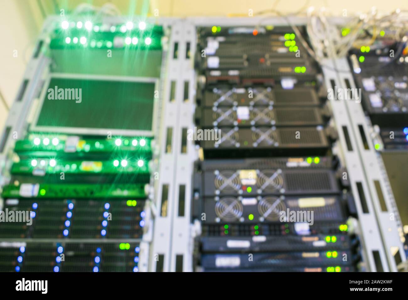 There are many racks with servers in the server room of the data center ...