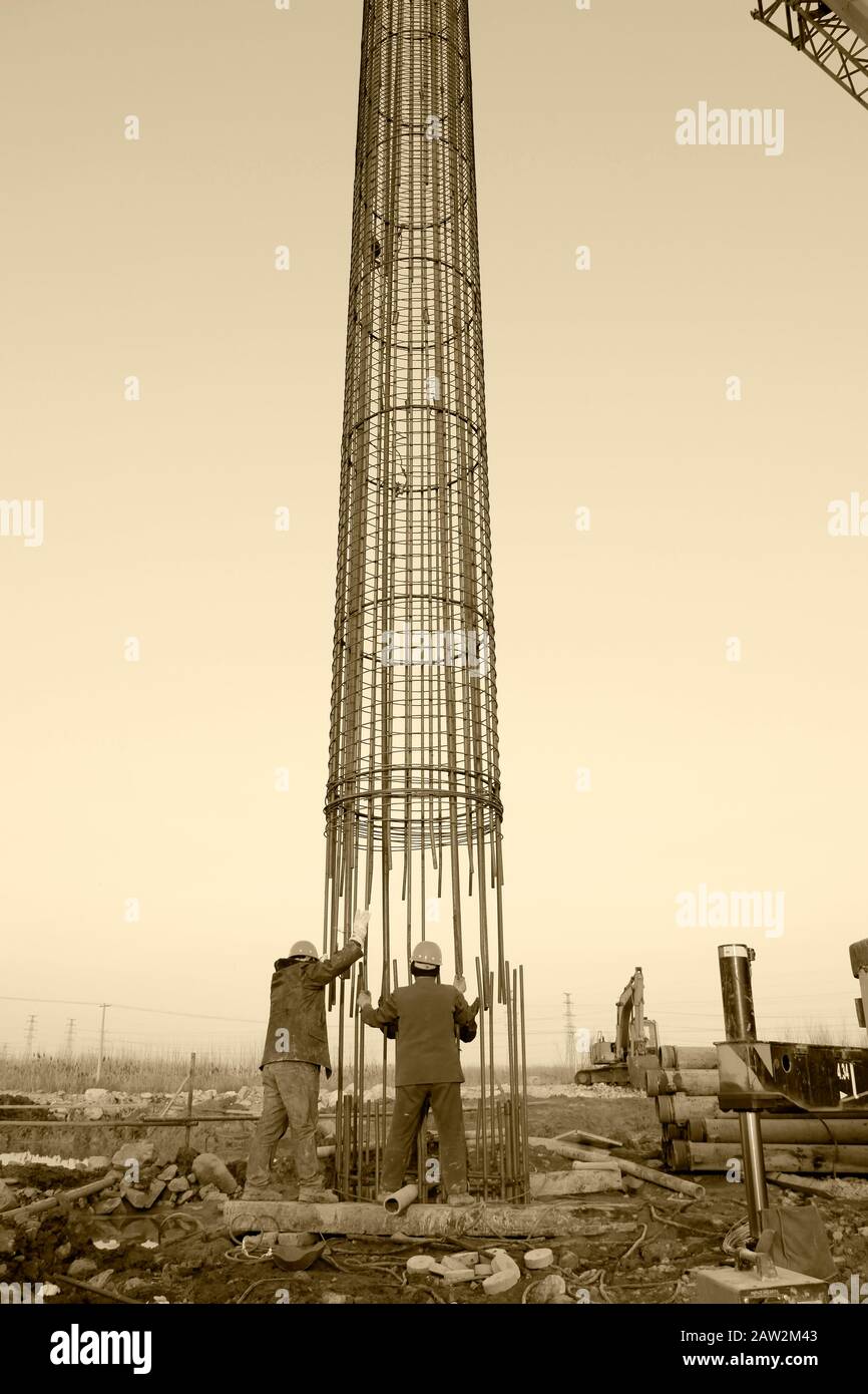Bridge construction under performing the steel reinforcement of piling ...