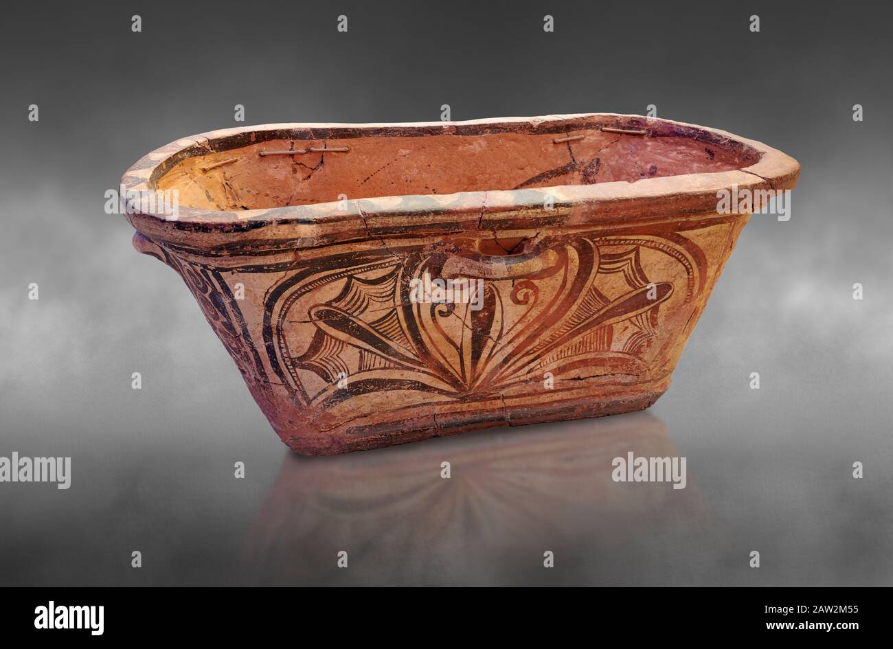 Minoan pottery bath tub larnax decorated with a stylised crocus flower ...