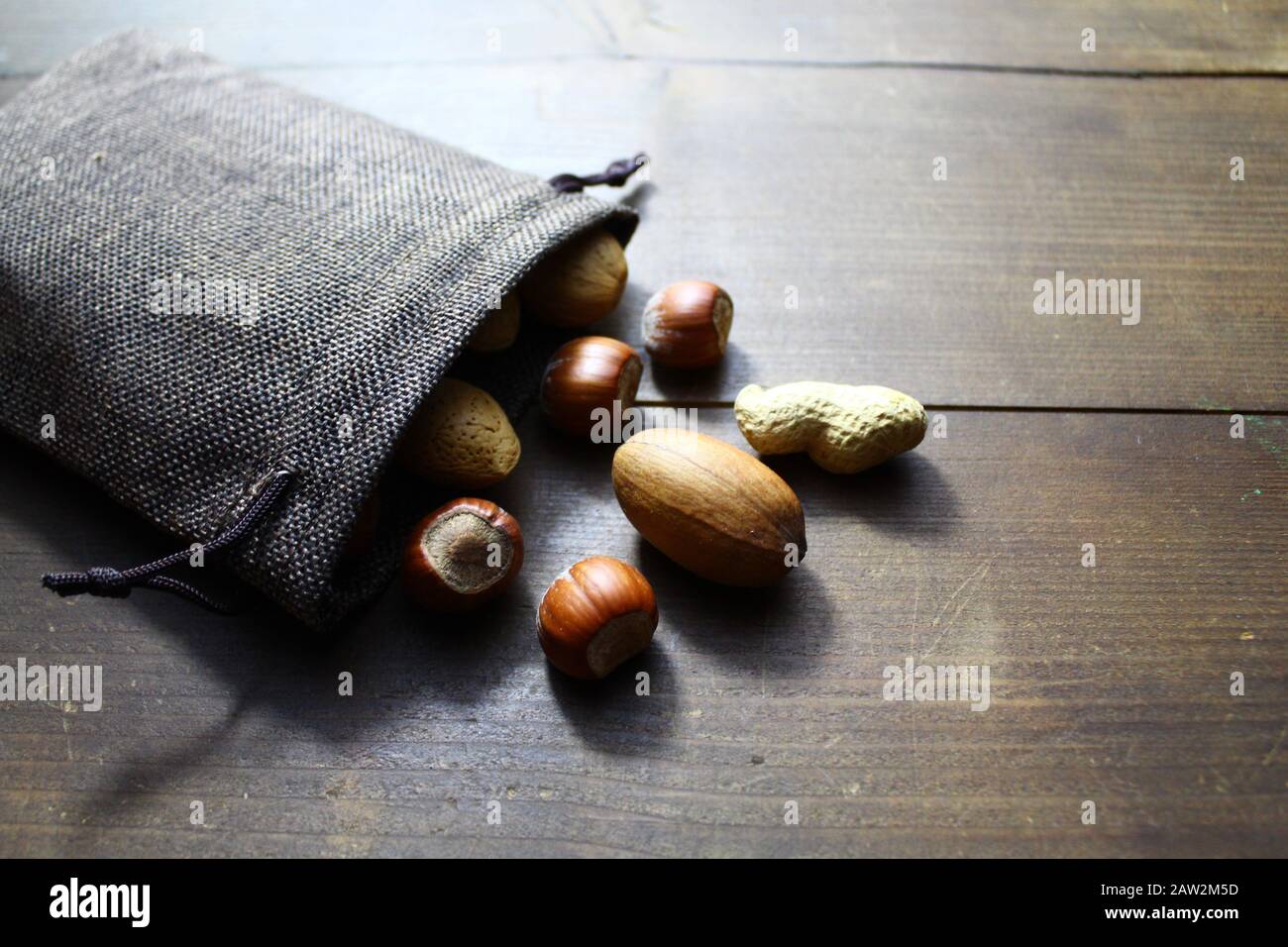 The picture shows different nuts in a jute sack Stock Photo - Alamy