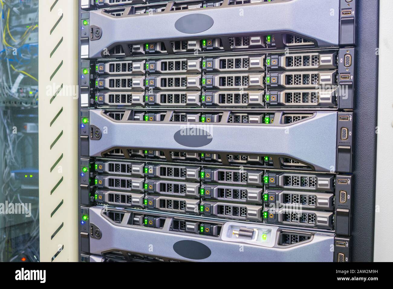 Storage servers are located in the server room of the data center ...