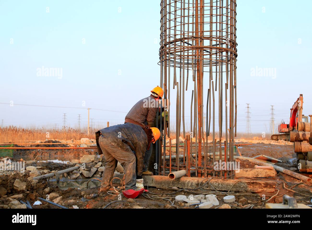 Bridge construction under performing the steel reinforcement of piling ...